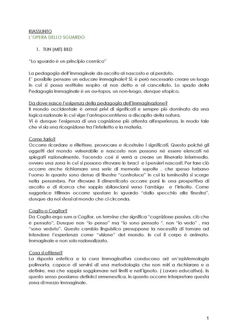 Lopera Dello Sguardo Paolo Mottana Appunti Di Pedagogia Docsity