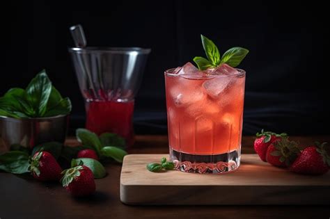 Premium Ai Image Strawberry Basil Smash A Fruity And Herbaceous Cocktail