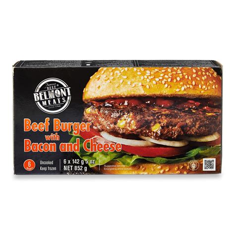 Belmont Meats Cheese And Bacon Homestyle Beef Burgers 6 Pack 142 G