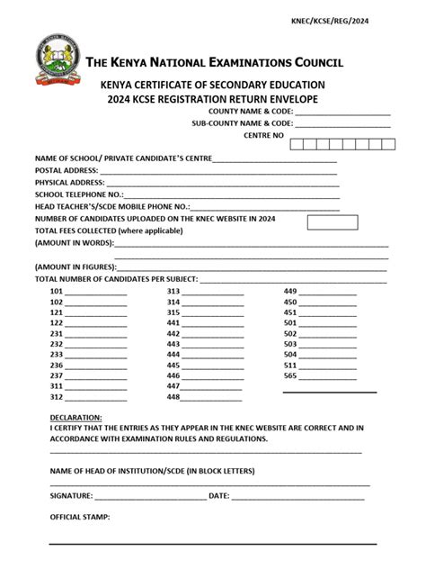 2024 Kcse Registration Return Envelops Pdf Written Communication