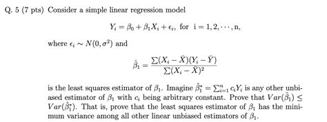 Solved Q 5 7 Pts Consider A Simple Linear Regression