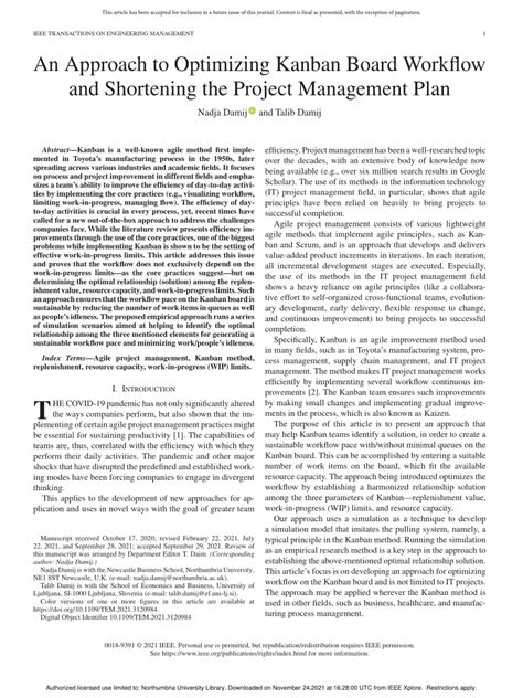 Pdf An Approach To Optimizing Kanban Board Workflow And Shortening The Project Management Plan