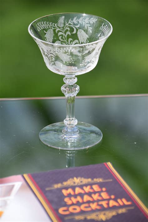Vintage Needle Etched Cocktail Martini Glasses Set Of 4 Mis Matched