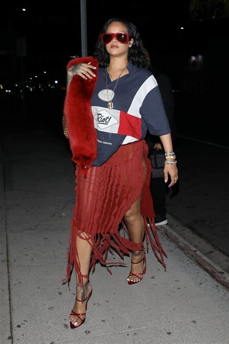 Rihanna Stuns In Red See Through Skirt At Las The Nice Guy • Celebmafia