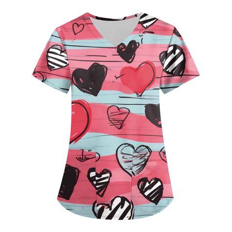Adssdq Womens Valentines Day Scrubs Top Cute Love Heart Print Scrub