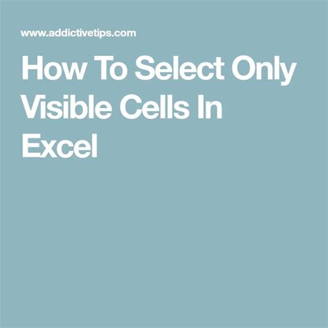 How To Select Only Visible Cells In Excel Printable Forms Free Online