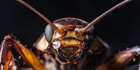 Extreme Close Up Of A Cockroach S Head Showcasing Detailed Facial Features And Complex