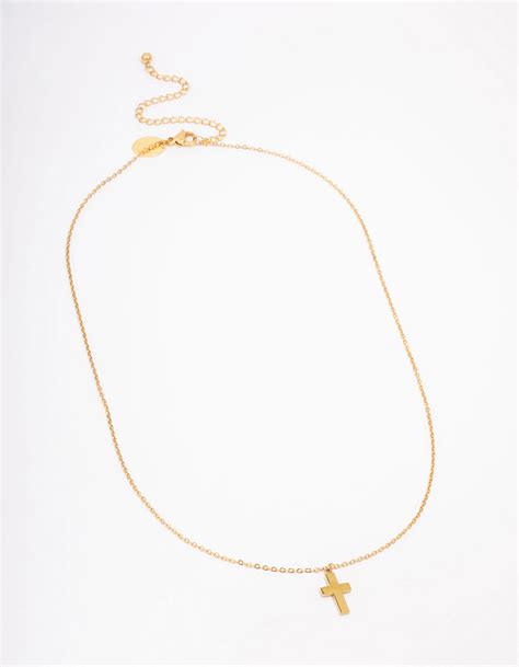 Gold Plated Plain Mini Cross Pendant Necklace Lovisa