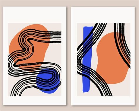 Premium Vector Art Print Line Art Abstract Wall Decor Boho Shapes And Curves