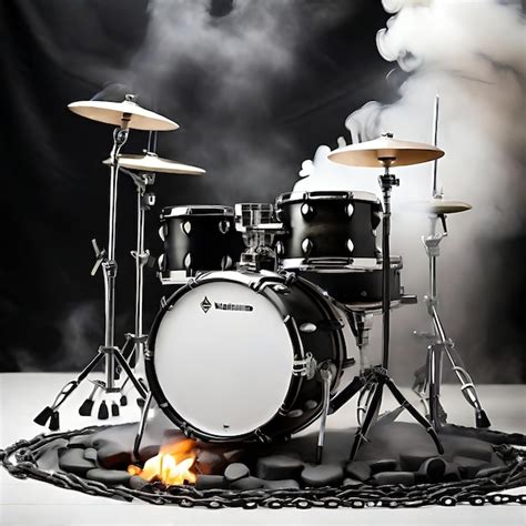 Premium Photo Drum Set With Cymbals Black And White Drums Chains And
