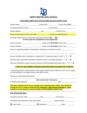 Fillable Online Open Enrollment Application Form 2023 2024 School Year