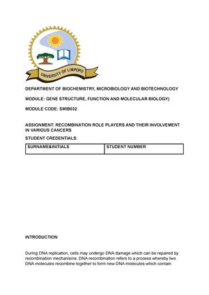 SMIB022 Test 3 Memo Bioch UNIVERSITY OF LIMPOPO FACULTY OF SCIENCE