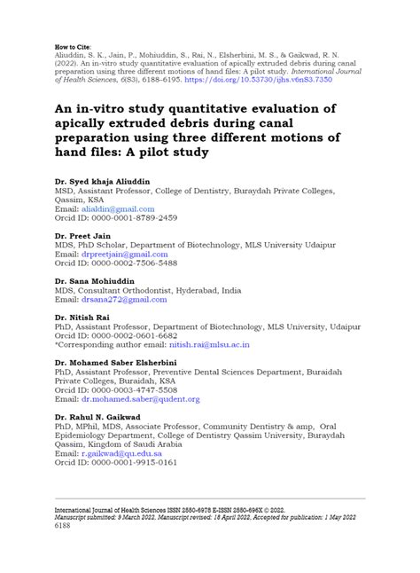 PDF An In Vitro Study Quantitative Evaluation Of Apically Extruded Debris During Canal
