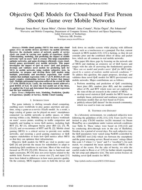 Objective Qoe Models For Cloud Based First Person Shooter Game Over Mobile Networks Pdf
