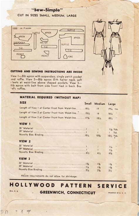 1940s Vintage Sewing Pattern Ladies Aprons Hollywood 1688 Etsy