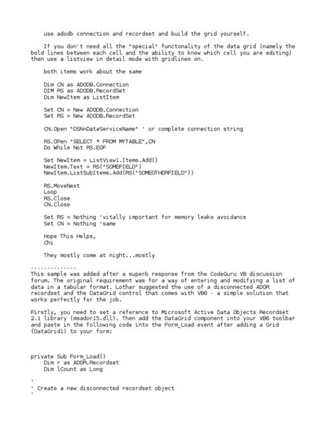 Use Adodb Connection And Recordset And Build The Grid Yourself Pdf Component Object Model