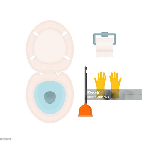 화장실 아이콘 세트입니다 변기 종이 브러시 또는 플런저 및 라텍스 장갑 스타일 플랫 가정 생활에 대한 스톡 벡터 아트 및 기타 이미지 가정 생활 가정의 방 가축