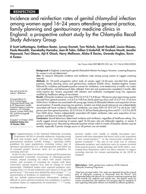 Pdf Incidence And Reinfection Rates Of Genital Chlamydial Infection