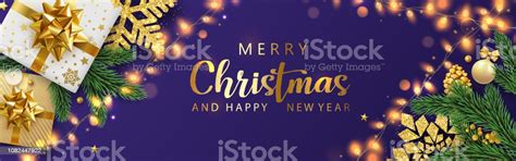 선물 전나무 가지와 장식 초 롱 메리 크리스마스와 새 해 복 많이 받으세요 배너 공휴일에 대한 스톡 벡터 아트 및 기타 이미지 공휴일 나무 나뭇가지 Istock