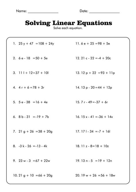 hard math equations worksheets solving linear equations linear