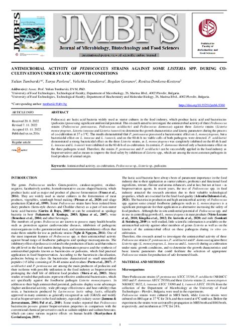 Pdf Antimicrobial Activity Of Pediococcus Strains Against Some