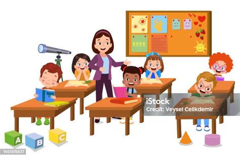 학교에서 수업에 귀여운 학생들 공부에 대한 스톡 벡터 아트 및 기타 이미지 공부 교사 교육 관련 직업 교습 Istock