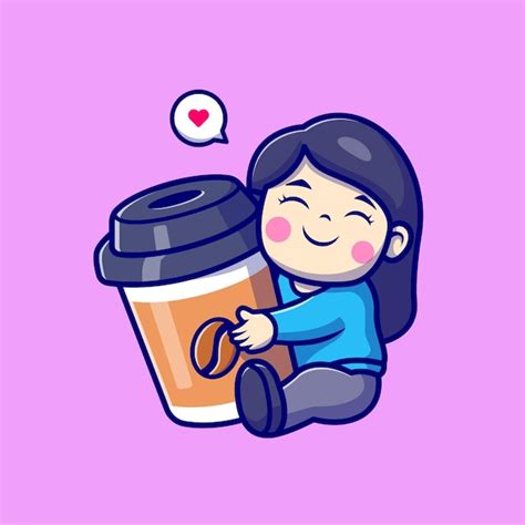 Premium Vector Cute Girl Hug Coffee Cup Cartoon Vector Icon