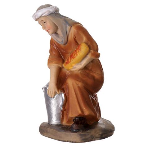 Peasant Figurine With Bread Loaf And Jug For Nativity Scene 8cm Resin
