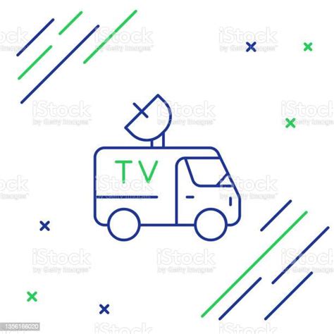 흰색 배경에 고립 된 지붕 아이콘에 장비와 라인 Tv 뉴스 자동차 다채로운 개요 개념 벡터 개념에 대한 스톡 벡터 아트 및 기타