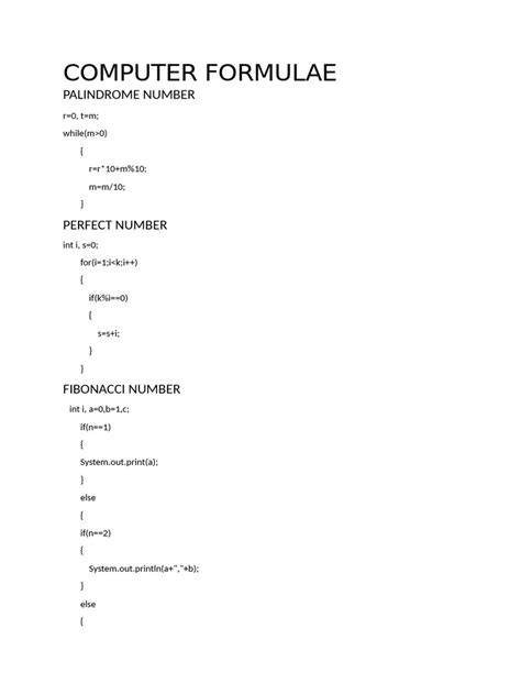 Computer Formulae Pdf