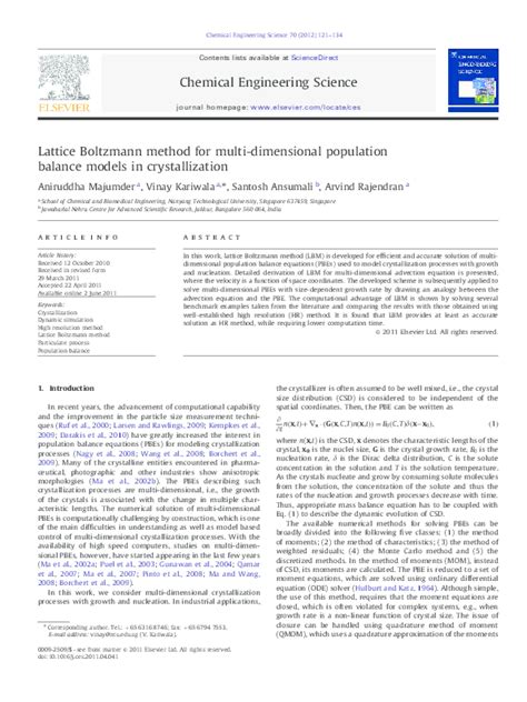 Lattice Boltzmann Method For Multi Dimensional Population Balance Models In Crystallization