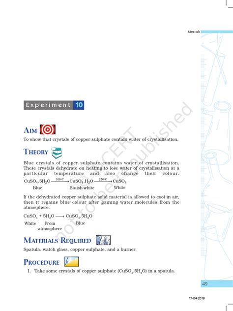 Ncert Science Lab Manual X Expt 10 Pdf Crystallization Water