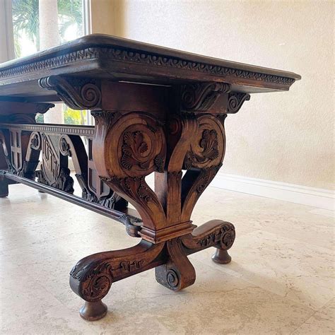 Vintage Renaissance Revival Crested Wooden Dining Table For Philco Corp