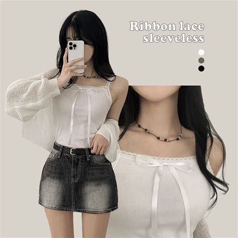 발레코어룩유니크 리본 레이스 착붙 골지나시 에이블리