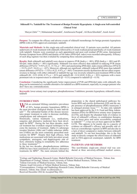 pdf sildenafil vs tadalafil for the treatment of benign prostatic hyperplasia a single arm