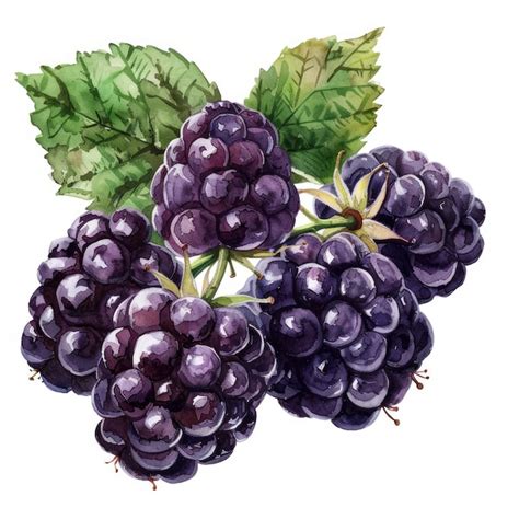 Ultra Realistic Watercolor Style Illustration Of Blackberries High
