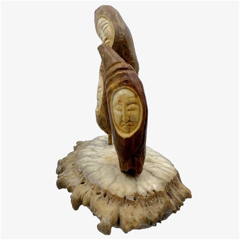 Carved Fossilized Sperm Whale Teeth On Moose Antler Stand Ballyhoo