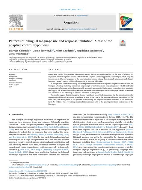 Pdf Patterns Of Bilingual Language Use And Response Inhibition A Test Of The Adaptive Control