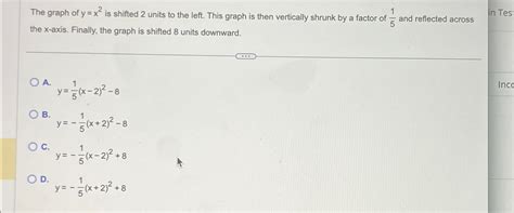 Solved The Graph Of Yx2 ﻿is Shifted 2 ﻿units To The Left