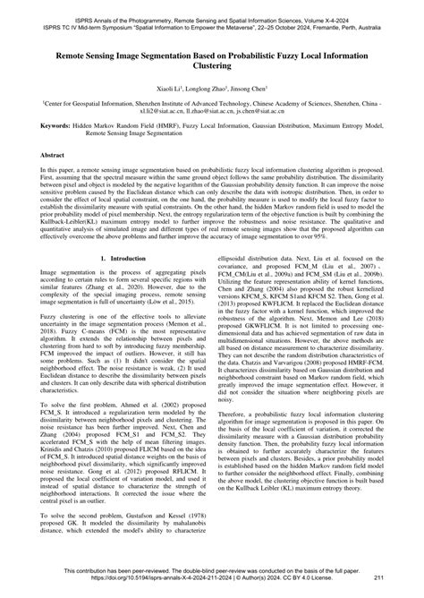 Pdf Remote Sensing Image Segmentation Based On Probabilistic Fuzzy