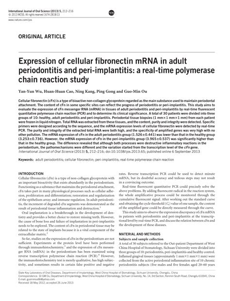 Pdf Expression Of Cellular Fibronectin Mrna In Adult Periodontitis And Peri Implantitis A
