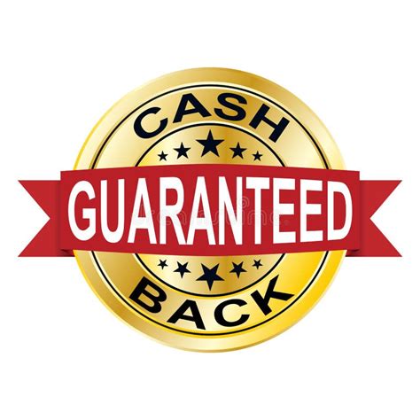 Cash Back Guaranteed 3d Gold Badge With Red Ribbon Stock Vector