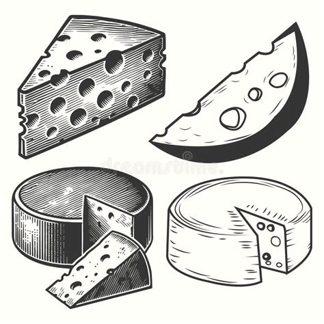 Cheese Sketch Hand Drawn Set Stock Vector Illustration Of Cartoon