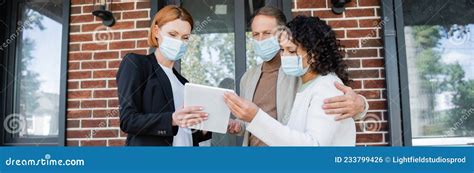 Redhead Realtor In Medical Mask Showing Stock Photo Image Of Modern Epidemic