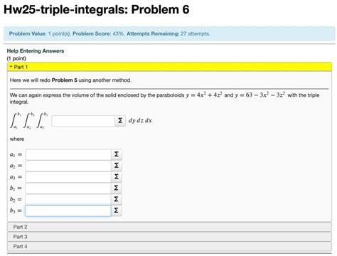solved hw25 triple integrals problem 6 problem value 1