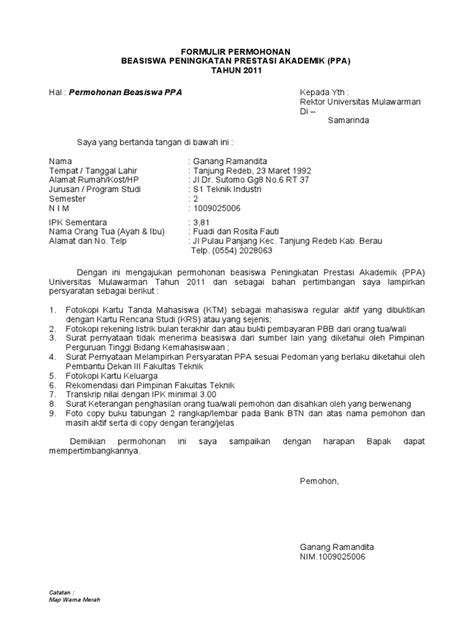 Detail Contoh Surat Permohonan Beasiswa Ppa Koleksi Nomer 8