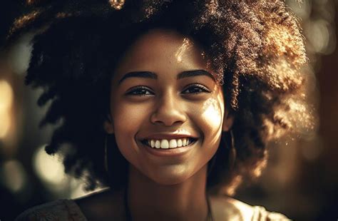 Premium Ai Image Portrait Of An African Smiling Woman With Curly Hair