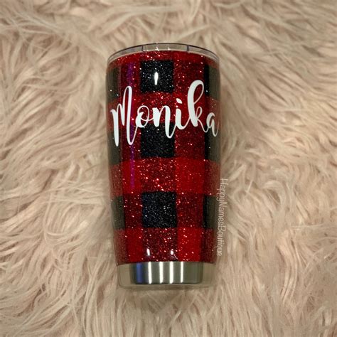 Buffalo Plaid Glitter Tumbler Christmas Red And Black Yeti Etsy