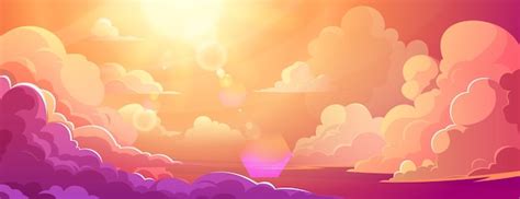 Cielo Al Atardecer Con Nubes Esponjosas Al Estilo De Anime Vector Gratis