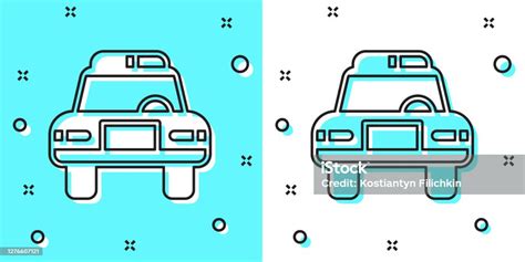 黑線警車和員警閃光燈圖標隔離在綠色和白色背景緊急閃爍的警笛隨機動態形狀向量向量圖形及更多交通圖片 交通 交通方式 保安 Istock